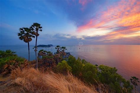 Promthep Cape Viewpoint At Sunset With Andaman Sea In Phuket Island