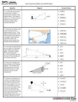 Trig Word Problems With Diagrams By Common Core Fun TPT
