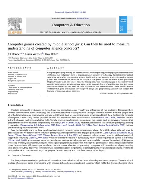 PDF Computer Games Created By Middle Babe Girls Can They Be Used To Measure Understanding