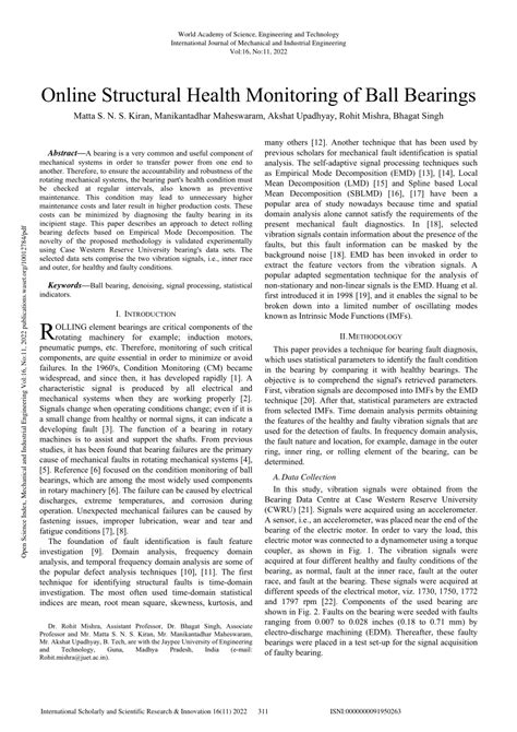 Pdf Online Structural Health Monitoring Of Ball Bearings
