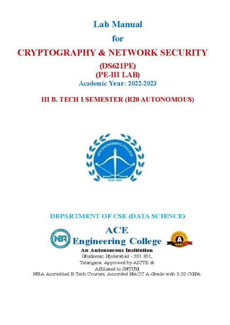Cns Lab Manual 2022 23 3 2 Lab Manual For Cryptography And Network Security Ds621pe Pe Iii