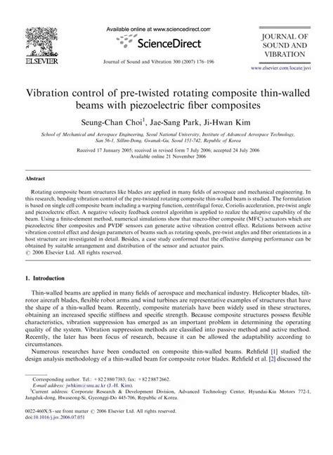 Pdf Vibration Control Of Pre Twisted Rotating Composite Thin Walled