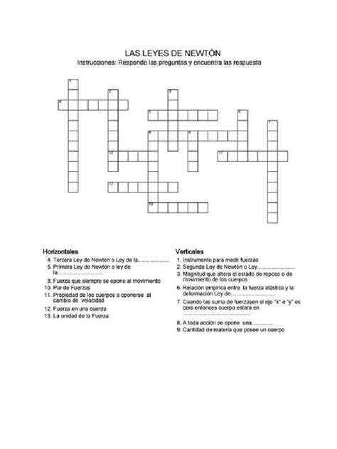 Crucigrama Leyes De Newton Pdf