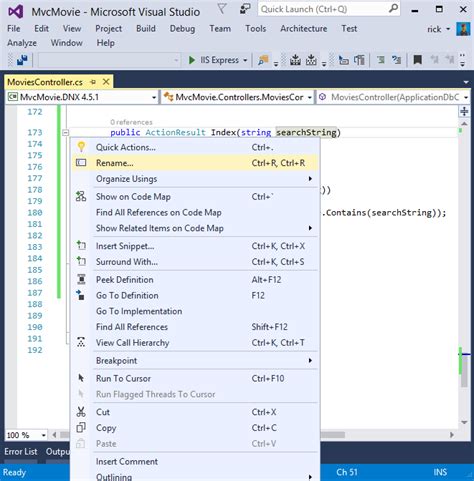 re 파트 7 asp core mvc 검색 기능 추가하기