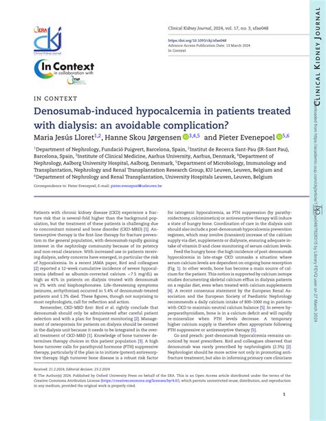 Pdf Denosumab Induced Hypocalcemia In Patients Treated With Dialysis