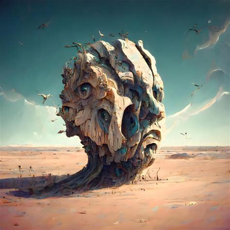 3d Surreal Illustration Desert Landscape With Strange Tree Digital