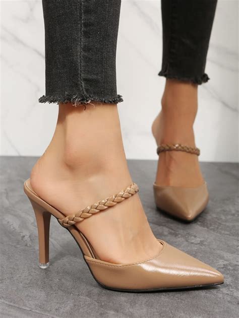 Braided Detail Point Toe Stiletto Heeled Mule Pumps Calcanhar