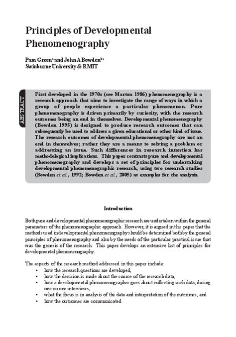 Pdf 2009 Green And Bowden Principles Of Developmental Phenomenography Mjqr