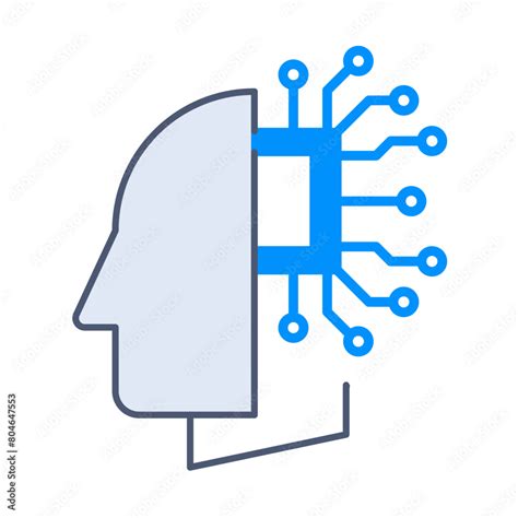 Modern Machine Learning Icon Illustration With Human Head With Artificial Intelligence Outline