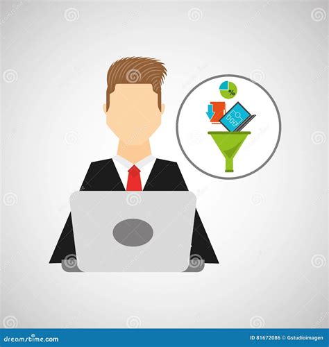 Business Man Working Laptop Data Analytics Stock Vector Illustration