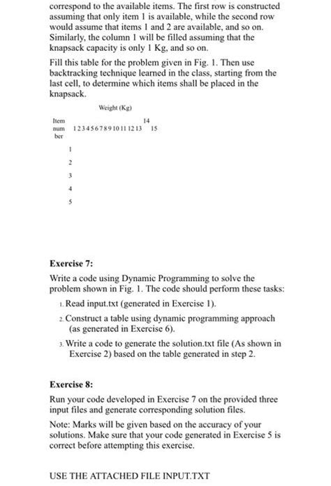 solved 39 knapsack problem example of a one dimensional