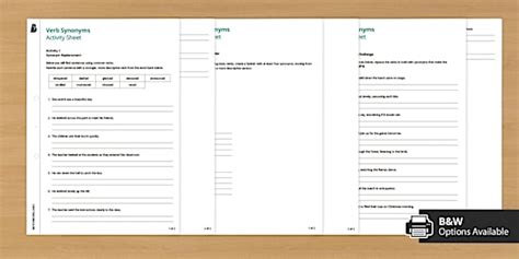 Verb Synonyms Activity Sheet