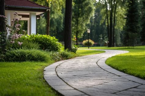 Premium Photo Curved Pathway In A Serene Park