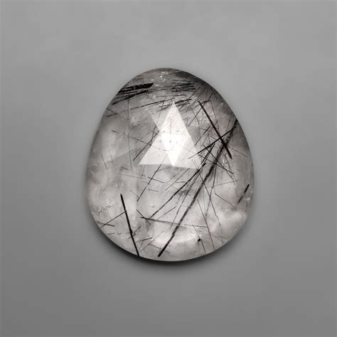 Rose Cut Black Tourmalinated Quartz 25x22x6 Mm Gemstones For Sale