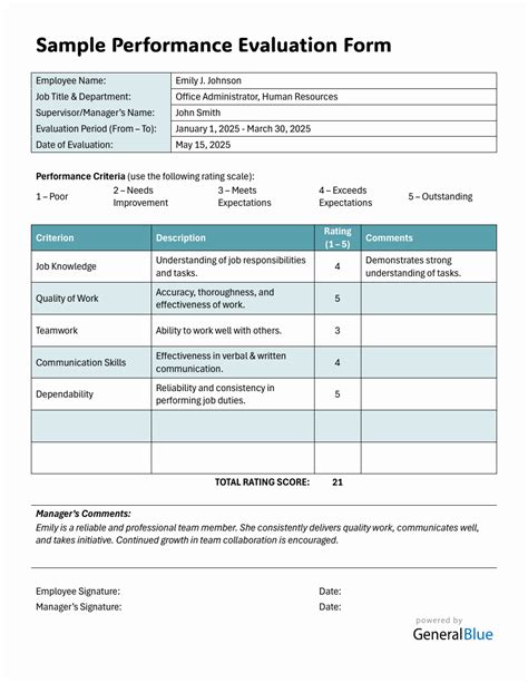 Excel Employee Evaluation Form Editable