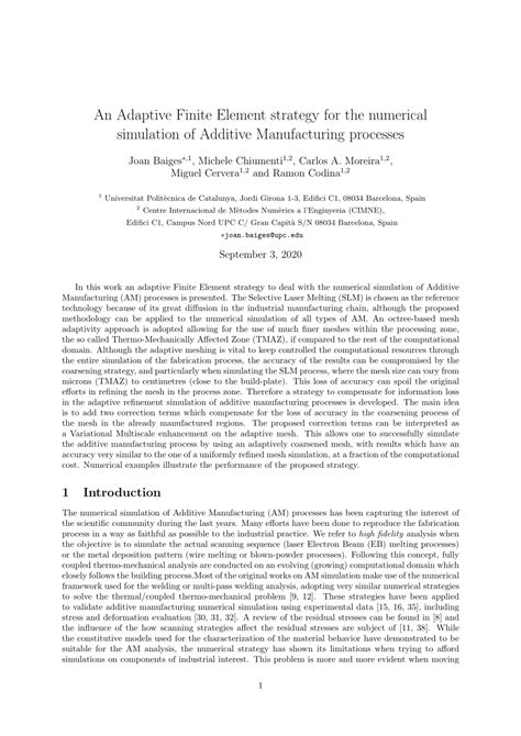Pdf An Adaptive Finite Element Strategy For The Numerical Simulation Of Additive Manufacturing