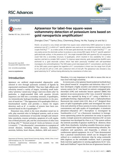 Pdf Aptasensor For Label Free Square Wave Voltammetry Detection Of