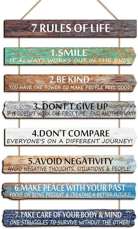 Yookeer Motivational Wall Art 7 Rules Of Life Sign 13 X 27