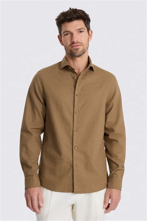 Dark Taupe Cotton Linen Shirt Buy Online At Moss