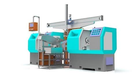 automated cnc lathe system with robotic arm 3d design 3d model cgtrader