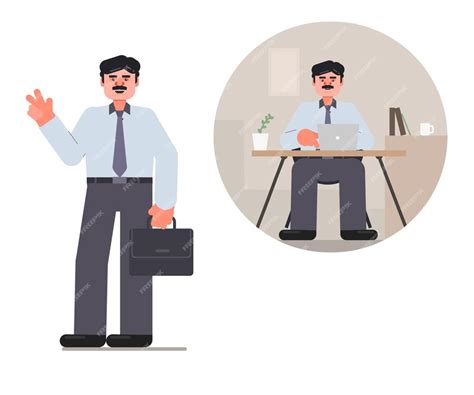 Premium Vector Illustration Of An Office Man Working On Office Desk And Going Office