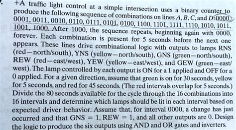 Solved A Traffic Light Control At A Simple Intersection Uses A Binary