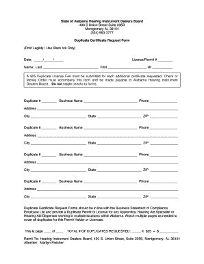 Fillable Online Duplicate Certificate Request Form Do Not HIDB Fax Email Print PdfFiller