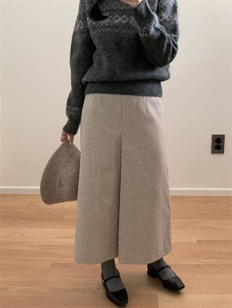 르아느 키작녀 Hez 울스커트 H라인 롱 모직스커트 위시버킷