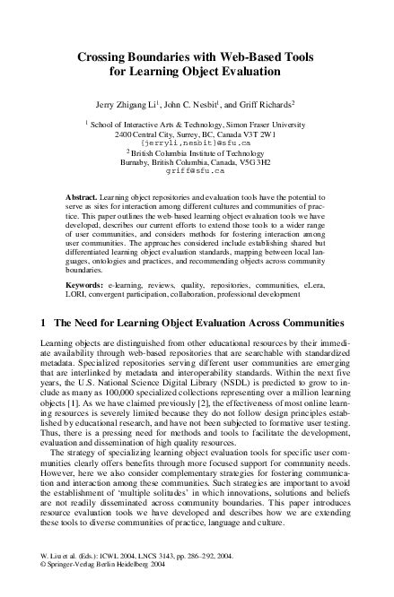 Pdf Crossing Boundaries With Web Based Tools For Learning Object