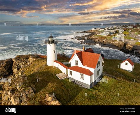Aerial View Cape Neddick Lighthouse Also Called Nubble Lighthouse York