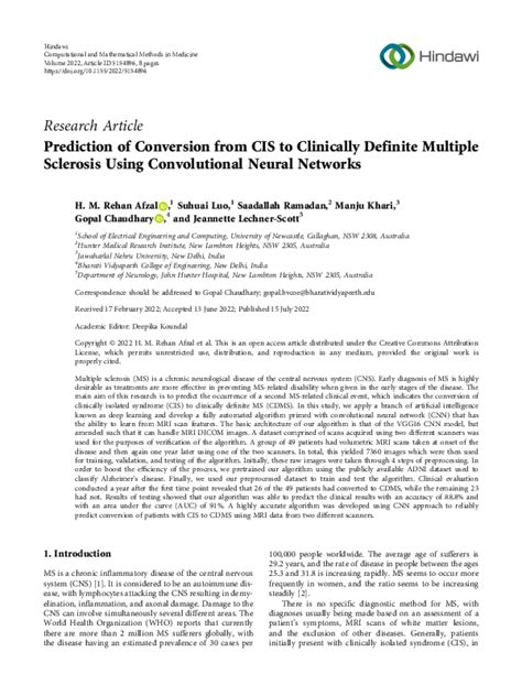 Pdf Prediction Of Conversion From Cis To Clinically Definite Multiple