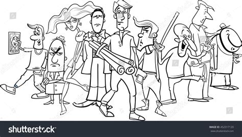 Black White Cartoon Illustration Comic People Stock Vector Royalty