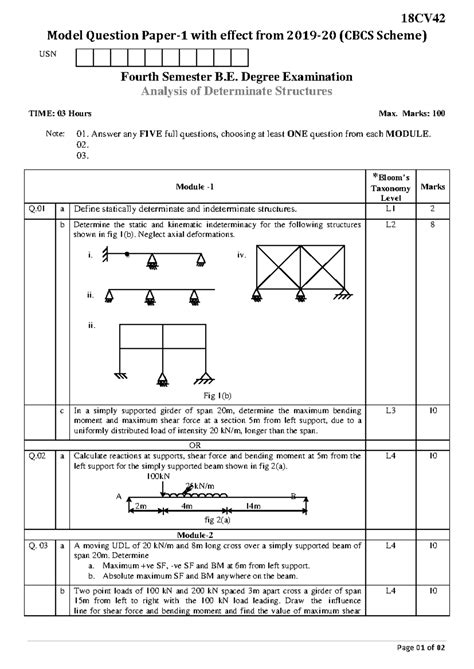 18cv42 Model Qp Model Question Paper 1 With Effect From 2019 20 Cbcs Scheme Usn Fourth
