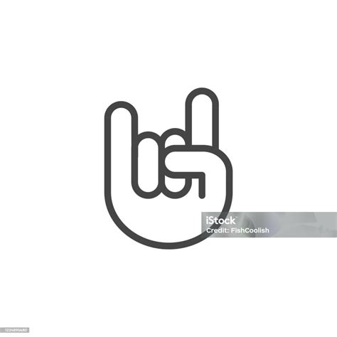 바위 손가락 선형 아이콘입니다 음악 록 페스티벌 펑크 및 금속 스타일의 상징 인간의 손 제스처 개요 레이블입니다 그래픽 그림 벡터 일러스트레이션 분리 손에 대한 스톡 벡터