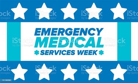 5 월에 응급 의료 서비스 주간 미국에서 매년 축하 제어 및 보호 의료 건강 관리 디자인 포스터 카드 배너 및 배경 벡터 일러스트레이션 5월에 대한 스톡 벡터 아트 및 기타