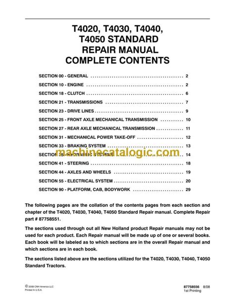 New Holland T4020 T4030 T4040 T4050 Standart Repair Manual 87758551