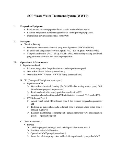 Sop Waste Water Treatment System Pdf