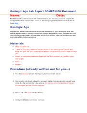 Geologic Age Lab Report COMPANION Document Unit 2 Lesson 13 Docx Geologic Age Lab Report