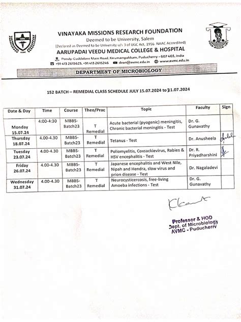 Remedial Class Schedule Pdf