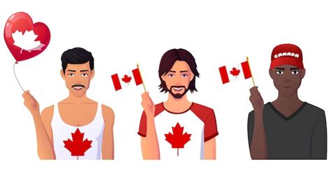 Premium Vector Multicultural Group Of Men Holding Canada Flags And