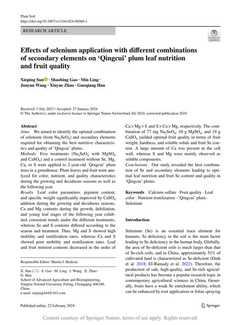 Effects of selenium application with different combinations of ...
