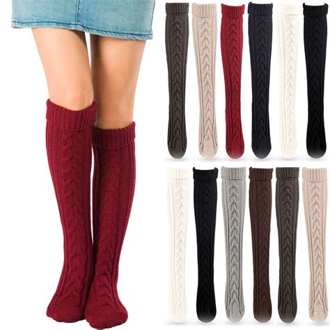 Womens Cable Knit Long Boot Stocking Socks Knee High Winter Leg