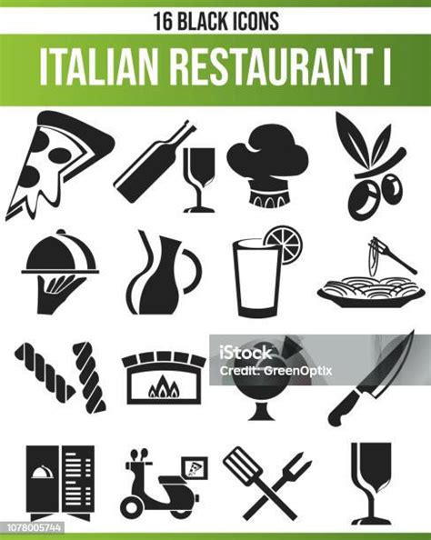 Ikon Hitam Set Restoran Italia I Ilustrasi Stok Unduh Gambar Sekarang Desain Subjek Es