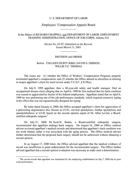 Department Of Labor Employees Compensation Appeals Board In The Matter