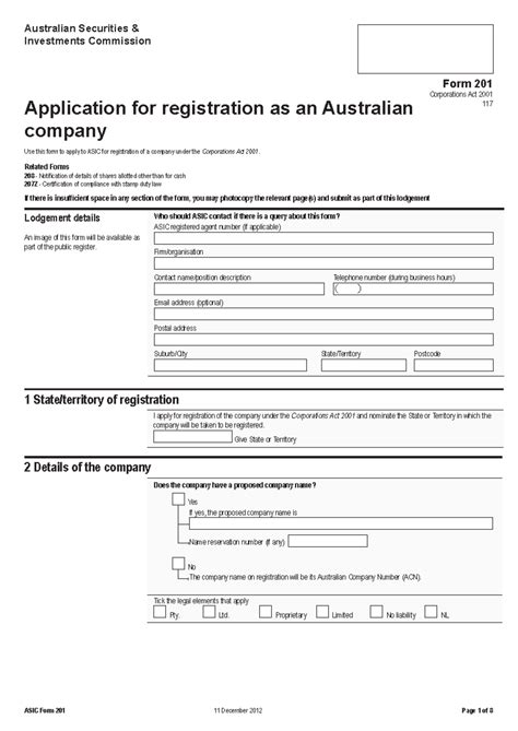 Form 201 Application For Registration Of An Australian Company Studocu