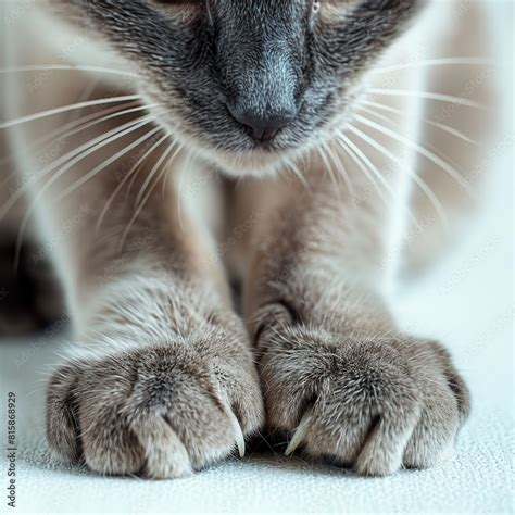 Detailed Shot Of Siamese Cats Paws And Claws Precision Focus White