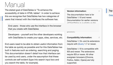 Manual Page Display Issue — Datatables Forums