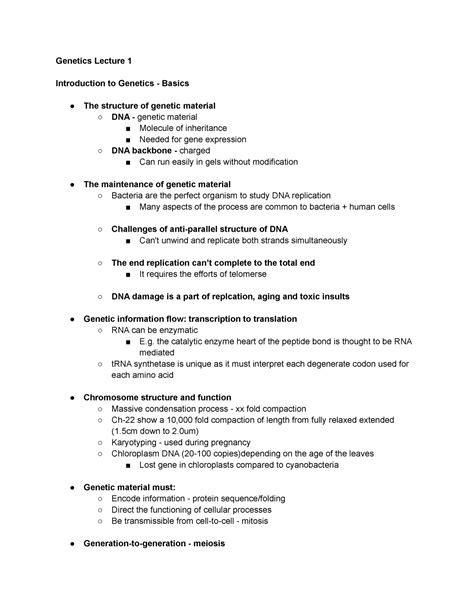 Genetics Basics Genetics Lecture 1 Introduction To Genetics