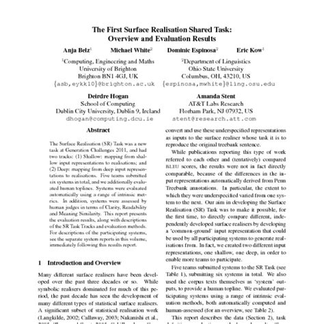The First Surface Realisation Shared Task Overview And Evaluation