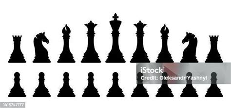 검은 실루엣 체스 조각은 흰색 배경에 고립되어 있습니다 체스 아이콘 왕 여왕 루크 기사 주교 폰 디자인을위한 벡터 일러스트 레이 션 실루엣에 대한 스톡 벡터 아트 및 기타